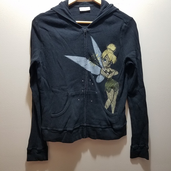 Disney | Tops | Disney Tinker Belle Black Cotton Zip Hoodie Waffle ...